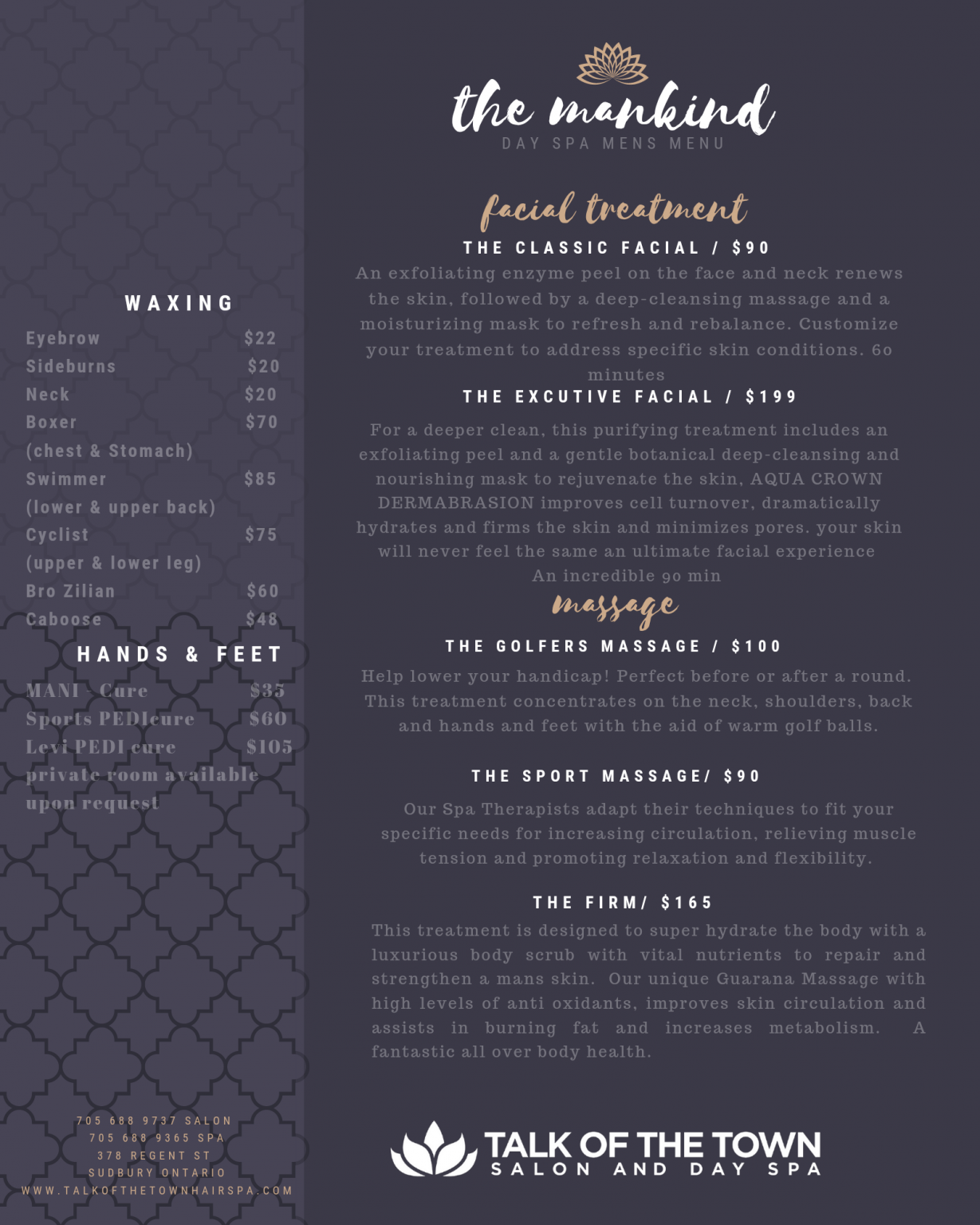 Men's Menu - Talk of the Town Salon & Day Spa